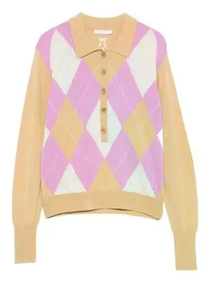 Patrizia Pepe Argyle-pattern Wool Polo-shirt - Neutrals