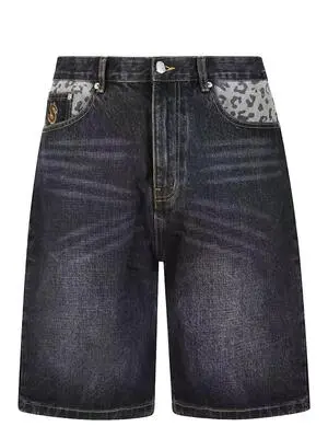 BILLIONAIRE BOYS CLUB Leopard-print Astro Denim Shorts - Black