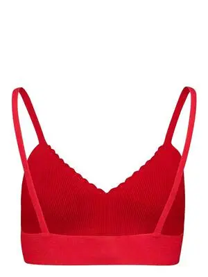 Escvdo Ribbed V-neck Cropped Top - Red