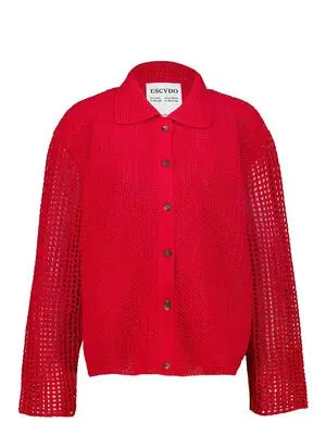 Escvdo Solar Crochet-appliqué Knitted Shirt - Red
