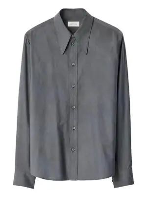 LEMAIRE Pointed-collar Shirt In Washed Cotton-silk - Grey