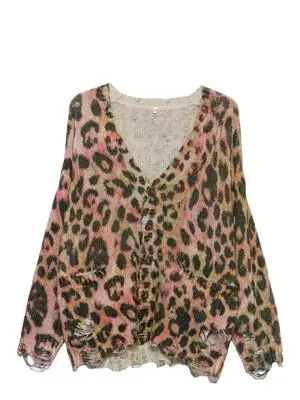 R13 Leopard Print Distressed Cardigan - Neutrals