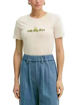 TRUSSARDI Logo-embroidered T-shirt - Neutrals