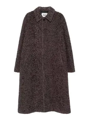 MSGM Bouclé Single-breasted Coat - Brown