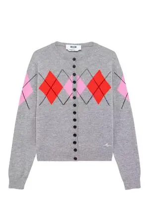 MSGM Argyle-pattern Button-up Cardigan - Grey