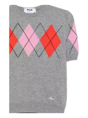 MSGM Argyle-pattern Short-sleeve T-shirt - Grey