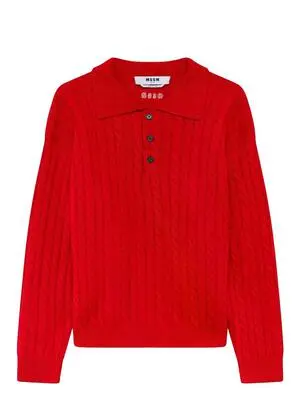 MSGM Cable-knit Polo Shirt - Red