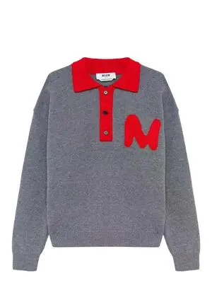 MSGM Logo-patch Button-up Polo Shirt - Grey