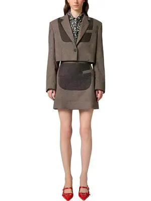 MSGM Houndstooth-pattern Patch-detail Mini Skirt - Brown