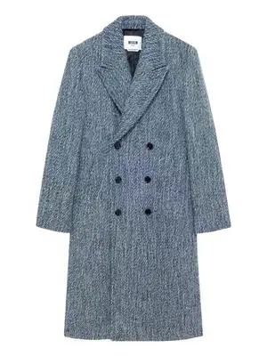 MSGM Double-breasted Marl-effect Coat - Blue