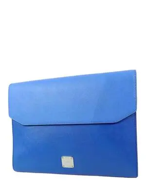Mcm Foldover Top Logo Plaque Clutch Bag - Blue