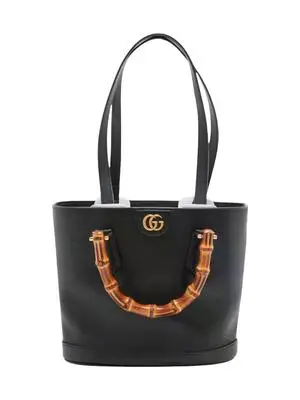Gucci Small Calfskin Bamboo Diana Convertible Bucket Bag Satchel - Black