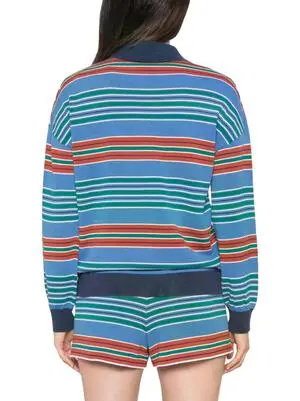 Faithfull The Brand Striped Oversized Polo Shirt - Blue