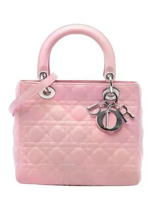 Dior 2007 Medium Lambskin Cannage Lady Dior Satchel Pink