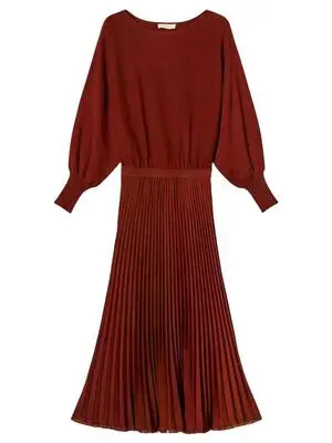 TWINSET Long Knit And Pleated Crêpe Dress - Red