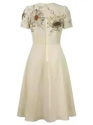 Valentino Garavani Floral-embroidered Sequin-embellished Dress - Neutrals