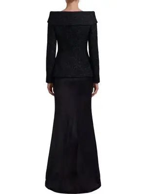 SELF-PORTRAIT Metallic Boucle Satin Maxi Dress - Black