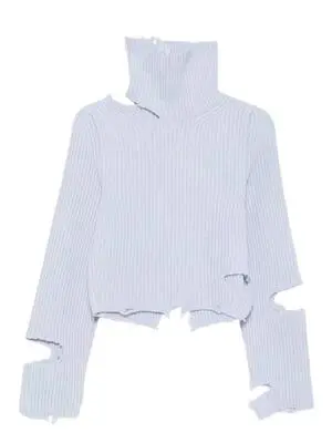 HAIKURE Distressed Ribbed-knit Sweater - Blue