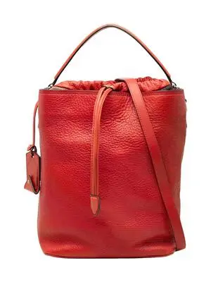 Burberry 2000-2017 House Check Canvas And Calfskin Ashby Bucket Bag Satchel - Red