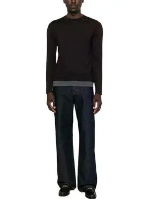 PAOLO PECORA Crew Neck Long Sleeve Knit - Brown