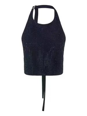 Pinko Rhinestone-embellished Halterneck Top - Blue