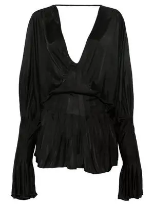 AYA MUSE V-neck Mini Dress With Flared Cuffs And Pleated Skirt - Black