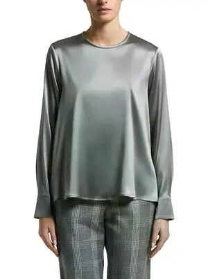 Peserico Satin-finish Long-sleeved Blouse - Grey