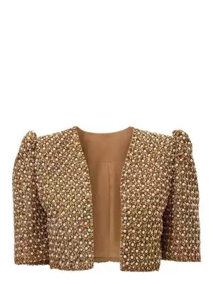 Carolina Herrera Faux-pearl Embellished Cropped Jacket - Gold