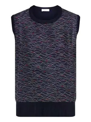 FERRAGAMO Knitted Top With Silk Panel Detail - Blue