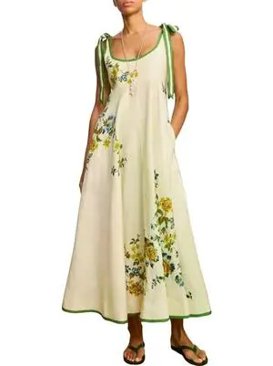 ALEMAIS Phyllis Ballet Sundress With Floral Placement Print - Neutrals
