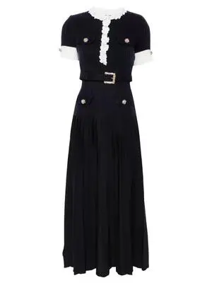 SELF-PORTRAIT Belted Floral-embellished Midi Dress - Blue