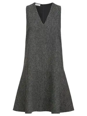 Brunello Cucinelli Virgin Wool Donegal Mini Dress With Monili Embellishment - Grey