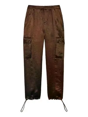 TWINSET Froissé Satin Cargo Trousers - Brown