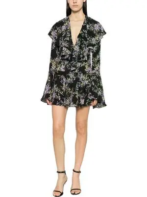 Norma Kamali Ruffled Floral-print Dress - Black