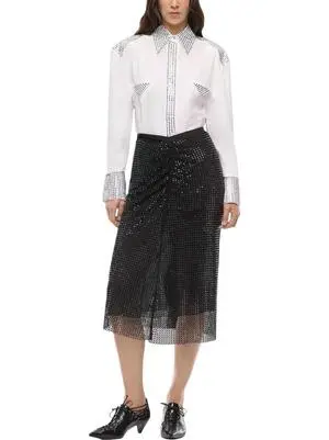 Pinko Mesh-effect Calf-length Skirt With Rhinestones - Black