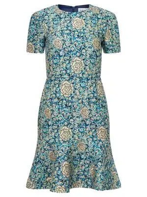 Saloni Rose-motif Brocade Mini Dress - Blue