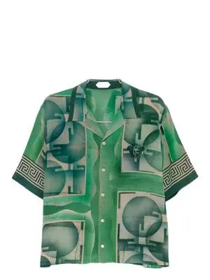 Versace Greca-print Silk Shirt - Green