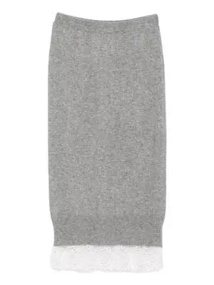 Ermanno Scervino Lace-trimmed Knitted Midi Skirt - Grey