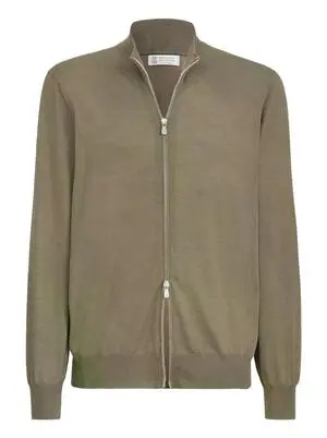 Brunello Cucinelli Brunello Cucinelli Cashmere And Silk Lightweight Zip-Up Cardigan Green