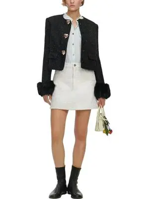 SELF-PORTRAIT Metallic Boucle Fur Cuff Jacket - Black