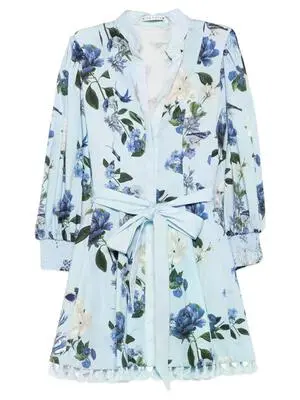 Alice + Olivia Floral Print Puff Sleeve Mini Dress - Blue