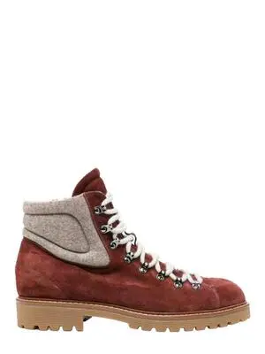 Eleventy Suede Panelled Boots - Red