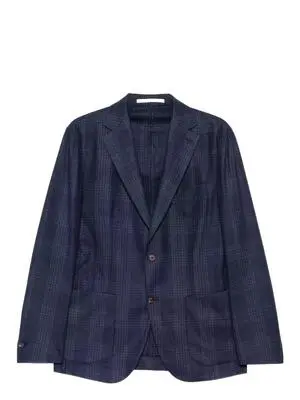 Eleventy Check-pattern Single-breasted Jacket - Blue