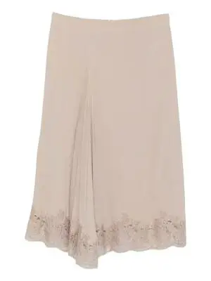 P.a.r.o.s.h Lace Trim Asymmetric Hem Midi Skirt - Neutrals