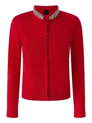 PINKO Embellished Collar Fine Knit Cardigan