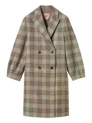 TWINSET Chequered Wool Cloth Coat With Sequins - Neutrals