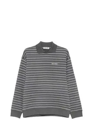 Miu Miu Striped Polo Collar Long Sleeve Sweater - Grey