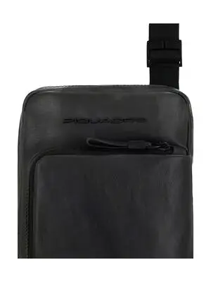 PIQUADRO Leather Logo-embossed Messenger Bag - Black