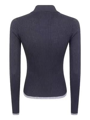 NUUR Ribbed-knit Button-up Shirt - Blue