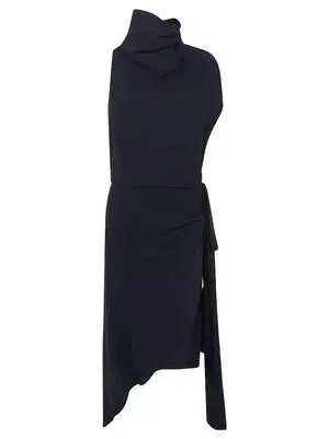 N°21 Black Crepe High Neck Sleeveless Draped Asymmetric Midi Dress - Blue